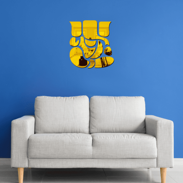 Ganesha Golden Mirror Stickers For Wall - Bikri Kendra
